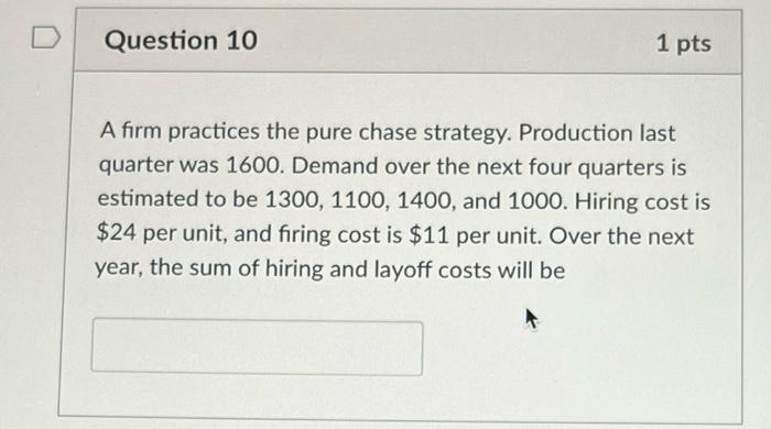 Solved A firm practices the pure chase strategy. Production | Chegg.com