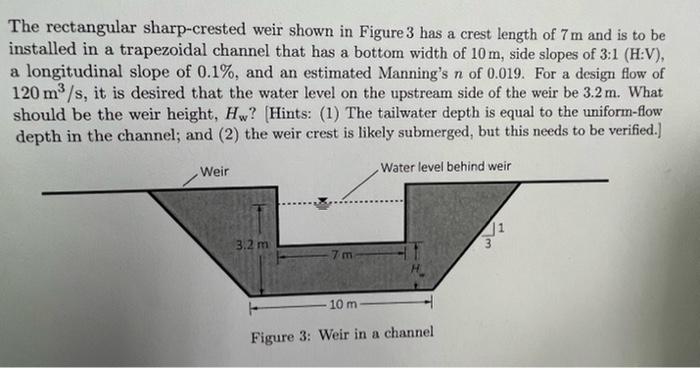 Solved The rectangular sharp-crested weir shown in Figure 3 | Chegg.com