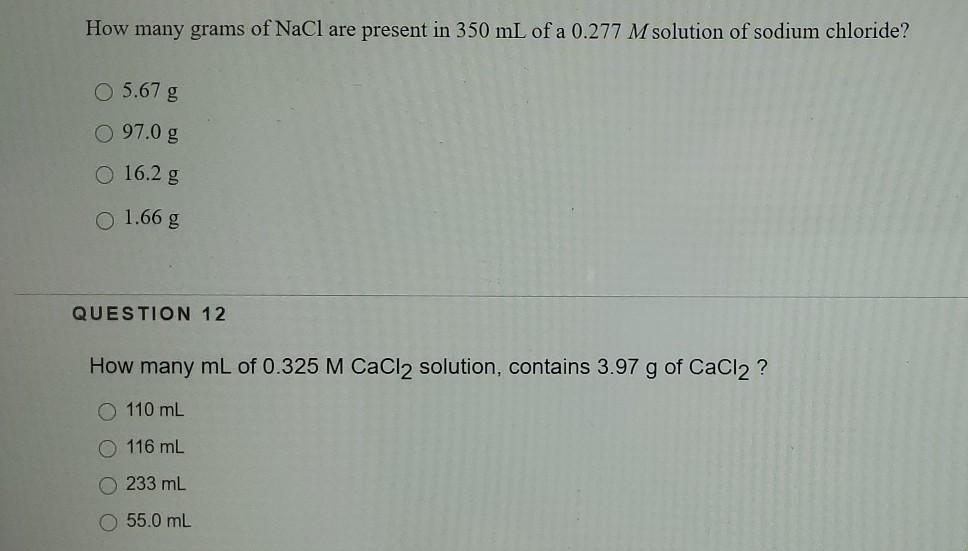 Solved QUESTION 1 What is the minimum volume of a 2.31 M | Chegg.com