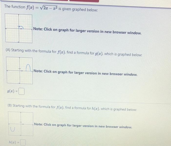 Solved The function f(x)=2x−x2 is given graphed below: Note: | Chegg.com