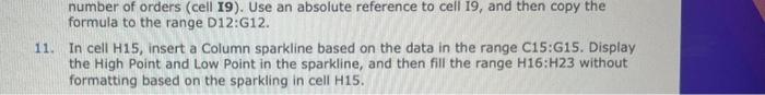 Solved number of orders (cell 19). Use an absolute reference | Chegg.com
