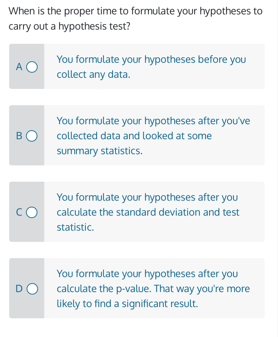 Solved When is the proper time to formulate your hypotheses | Chegg.com