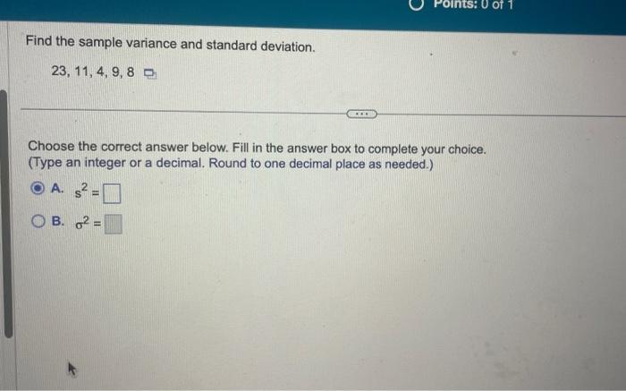 Solved Find the sample variance and standard deviation. | Chegg.com