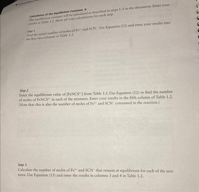 Solved Complete Table 1.1. The values for [FeNCS2+] are | Chegg.com