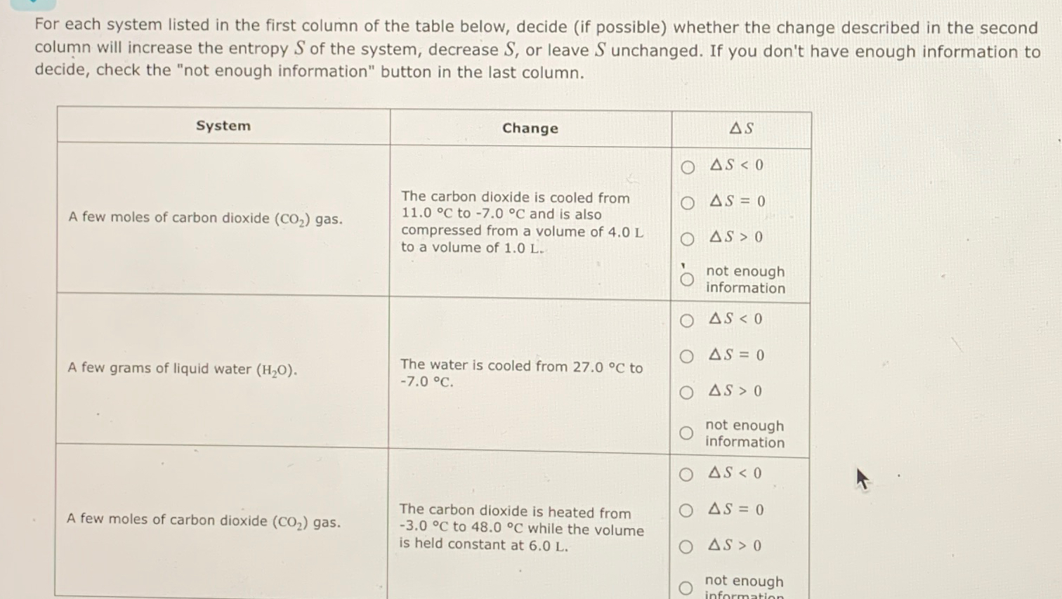 Solved For each system listed in the first column of the | Chegg.com