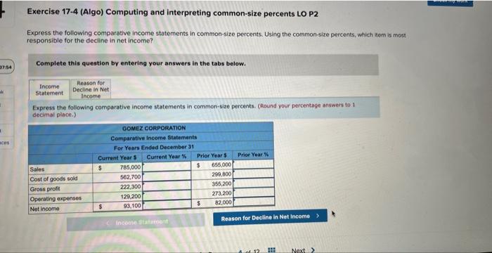 Solved Exercise 17-4 (Algo) Computing and interpreting | Chegg.com