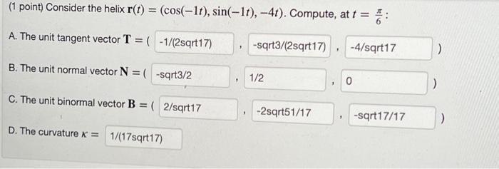 Solved (1 point) Consider the helix | Chegg.com