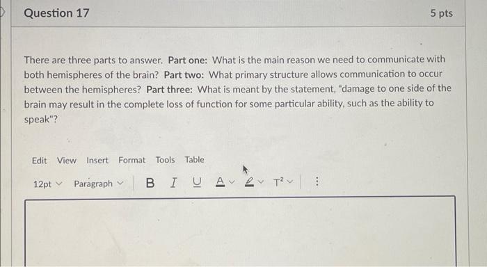 Solved Question 17 5 pts There are three parts to answer. | Chegg.com