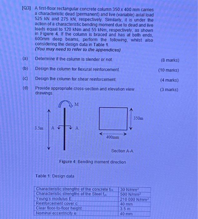 Solved [Q3] A first-floor rectangular concrete column 350 x | Chegg.com