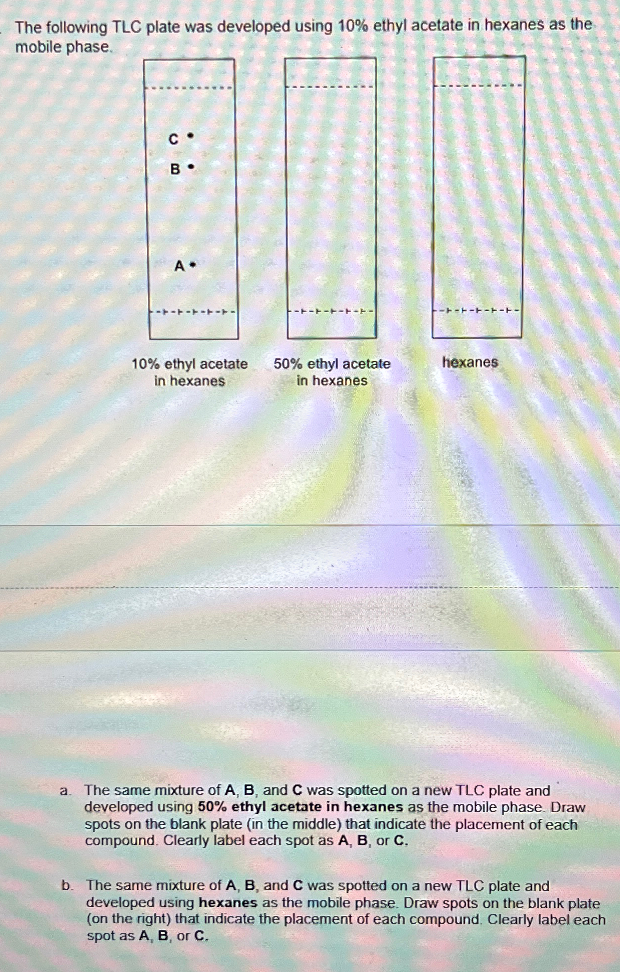 The following TLC plate was developed using 10% | Chegg.com