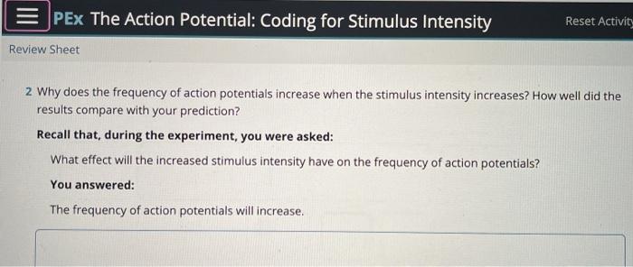 Solved Reset Activity PEx The Action Potential: Coding for | Chegg.com