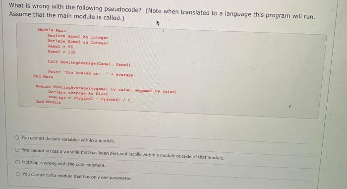 Solved What Is Wrong With The Following Pseudocode Note 
