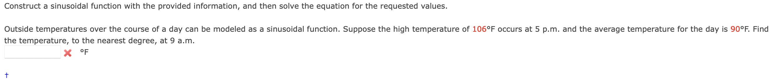 Solved Construct a sinusoidal function with the provided | Chegg.com