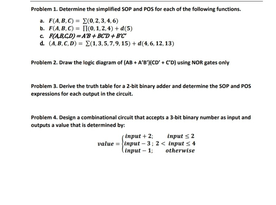 Solved Problem 1. Determine the simplified SOP and POS for | Chegg.com