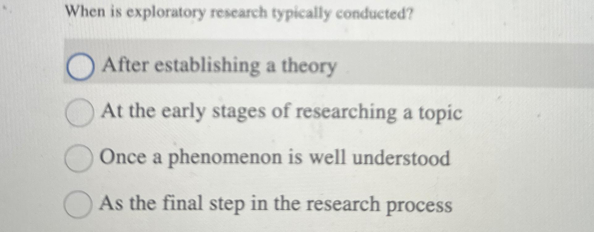 Solved When is exploratory research typically | Chegg.com