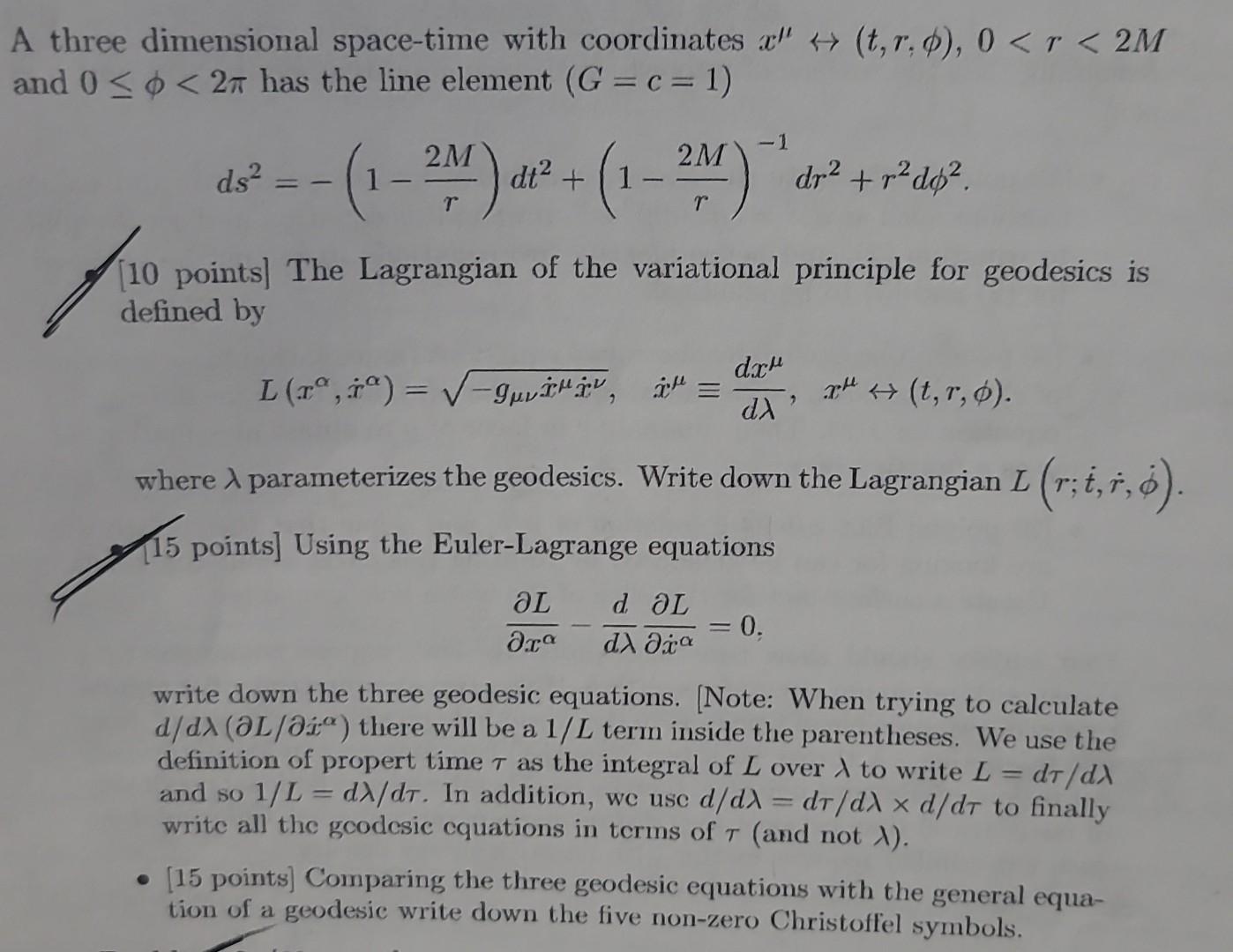 Solved A three dimensional space-time with coordinates | Chegg.com