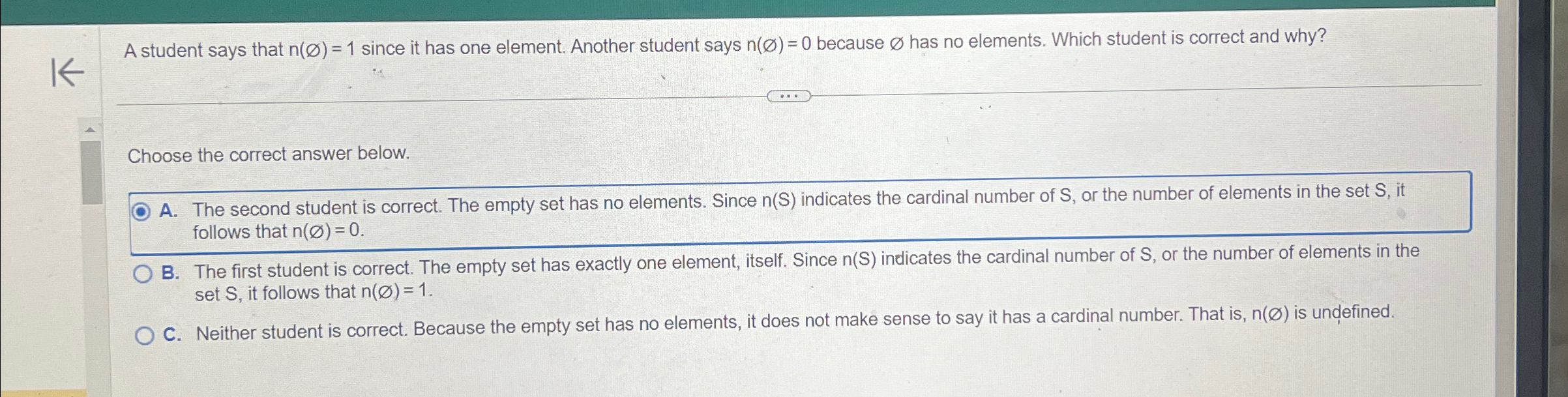 Solved A student says that since it has one element. | Chegg.com