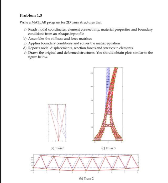 Solved Problem 1.3 Write a MATLAB program for 2D truss | Chegg.com