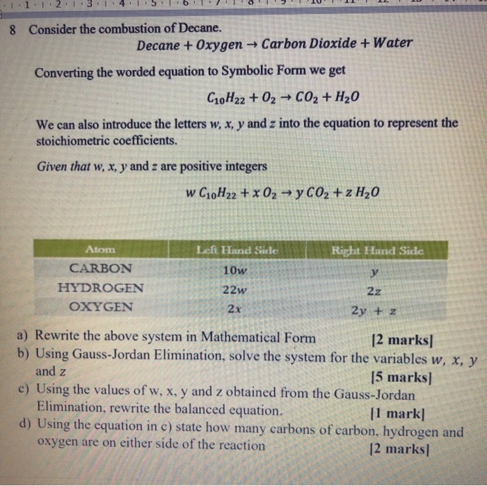 Solved 4 8 Consider the combustion of Decane. Decane + | Chegg.com