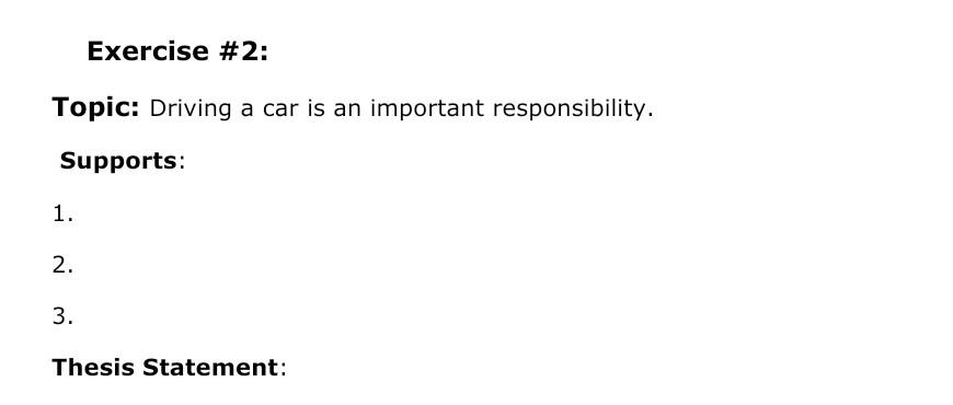 Solved Exercise #2: Topic: Driving a car is an important | Chegg.com