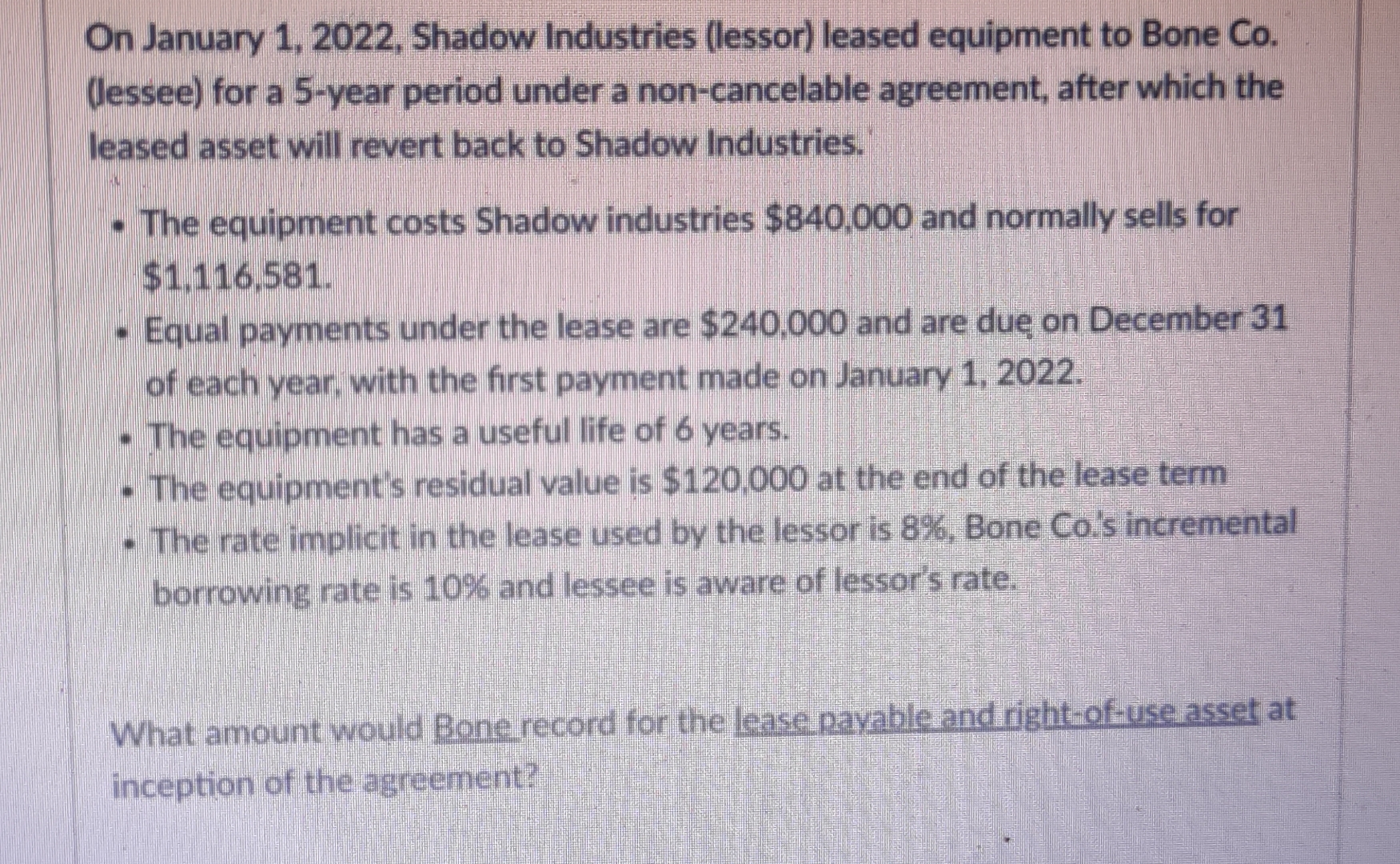 Solved On January 1, 2022, ﻿Shadow Industries (lessor) | Chegg.com