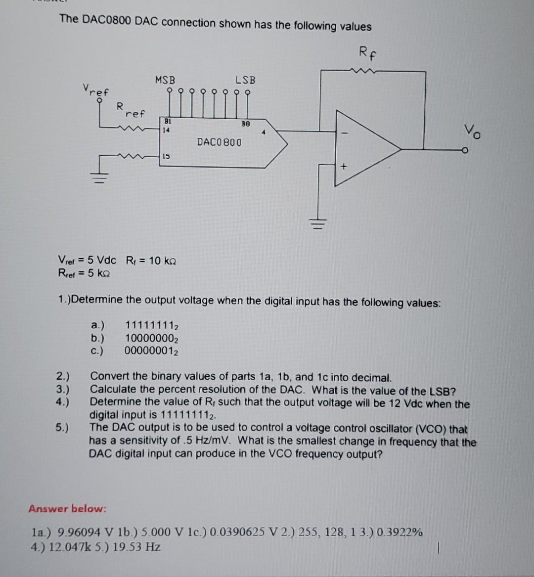 Solved The DAC0800 DAC connection shown has the following | Chegg.com