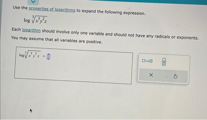 Solved Use the properties of logarithms to expand the | Chegg.com