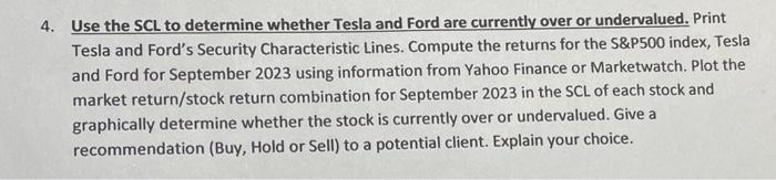 4. Use the SCL to determine whether Tesla and Ford | Chegg.com