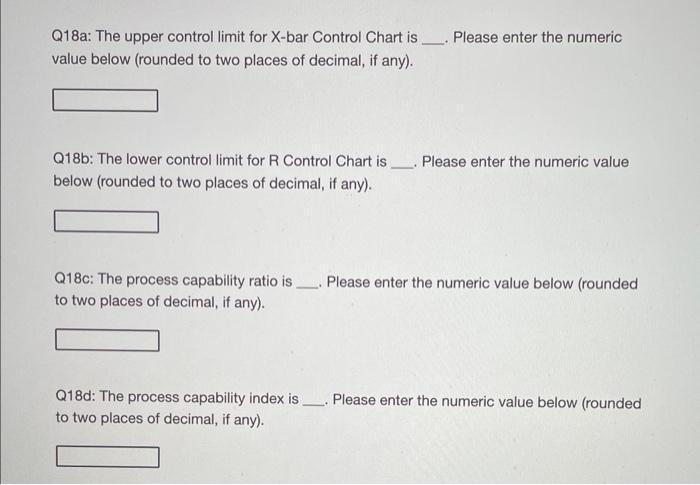 Solved Q18a: The upper control limit for X-bar Control Chart | Chegg.com