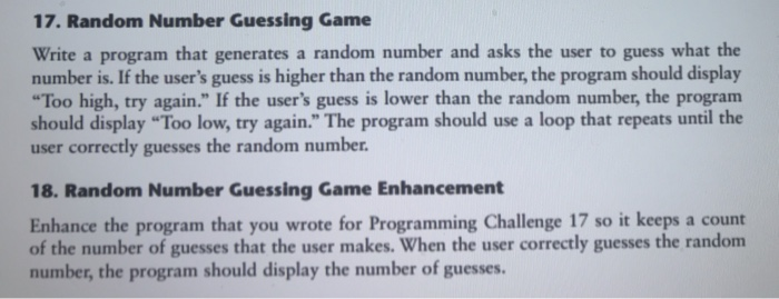 Solved 17. Random Number Guessing Game Write a program that | Chegg.com