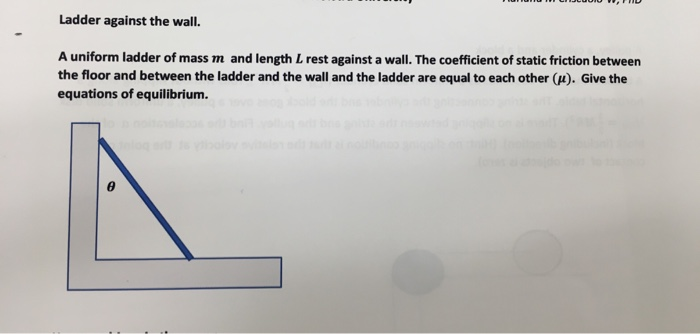 Solved Ladder against the wall. A uniform ladder of mass m | Chegg.com