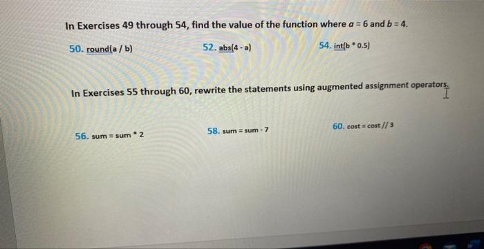 Solved In Exercises 49 through 54 , find the value of the | Chegg.com