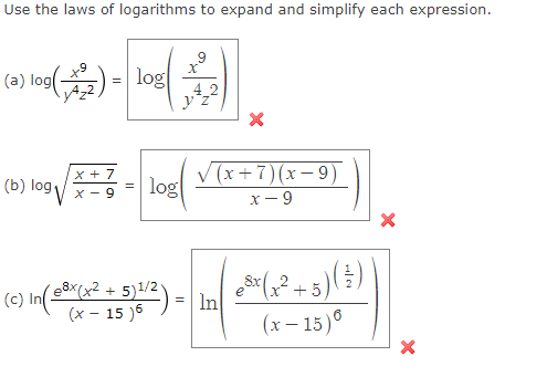 Solved Use the laws of logarithms to expand and simplify | Chegg.com