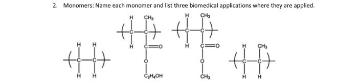 Solved 2. Monomers: Name each monomer and list three | Chegg.com