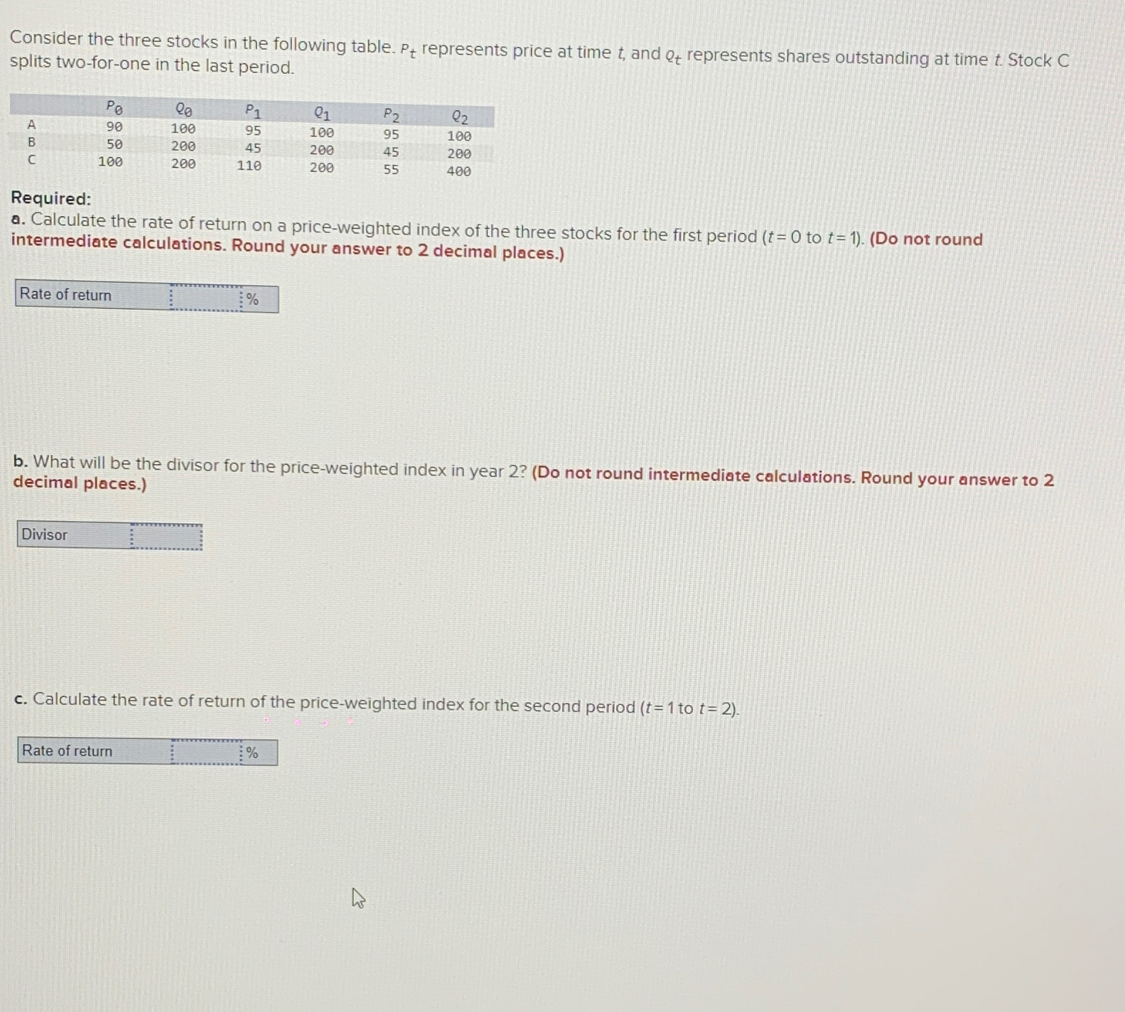 Solved Consider the three stocks in the following table. Pt | Chegg.com