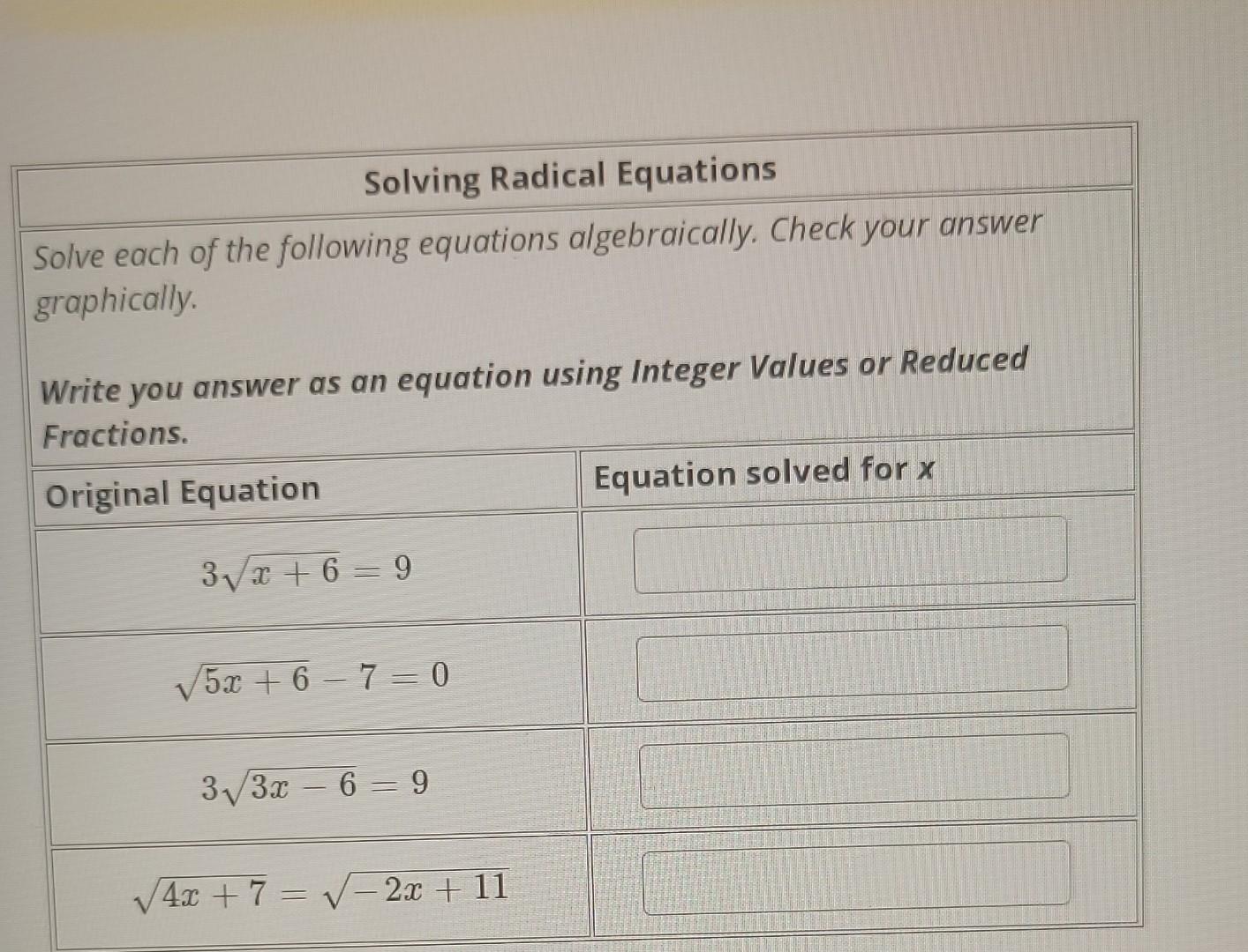 Solved Solving Radical Equations Solve each of the following | Chegg.com