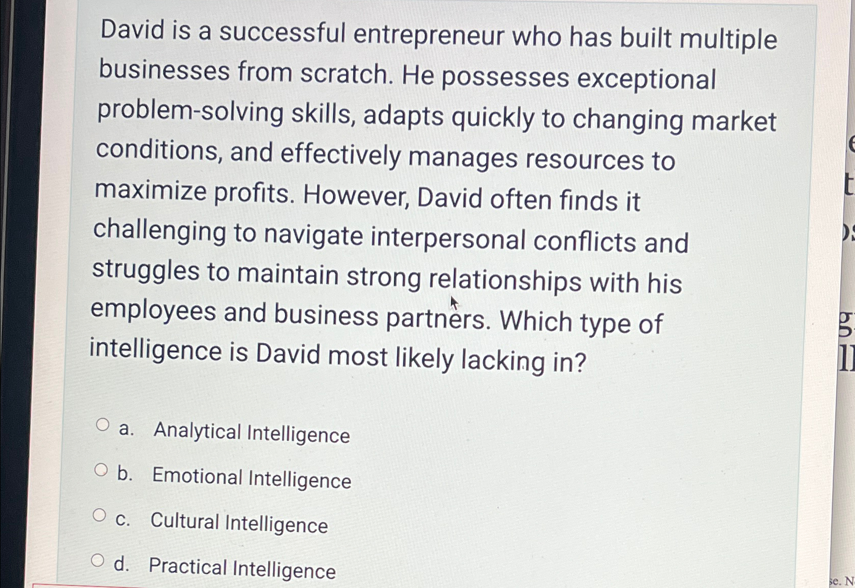 Solved David is a successful entrepreneur who has built | Chegg.com