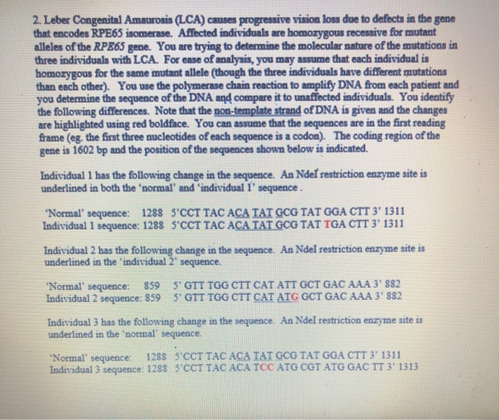 Solved 2. Leber Congenital Amaurosis (LCA) causes | Chegg.com