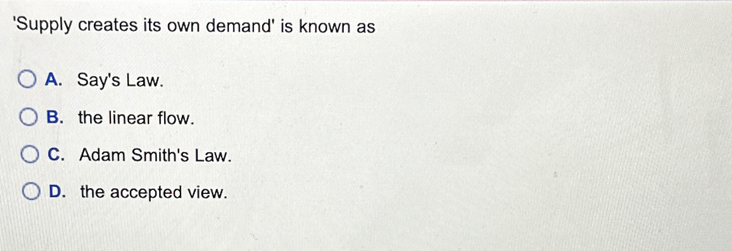 Solved 'Supply creates its own demand' is known asA. ﻿Say's | Chegg.com