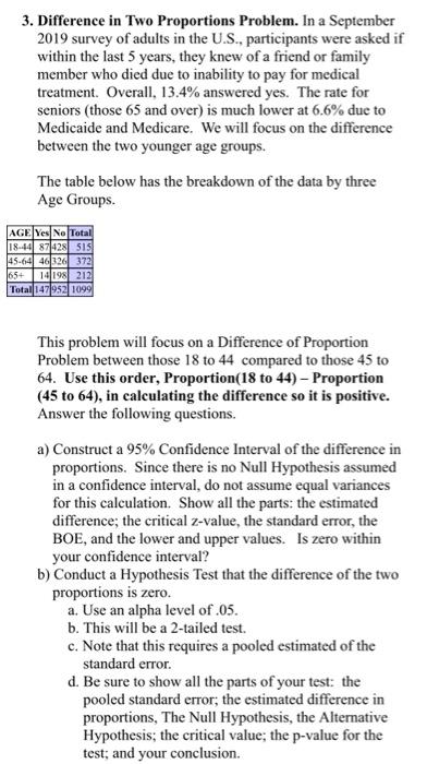 Solved 3. Difference in Two Proportions Problem. In a | Chegg.com