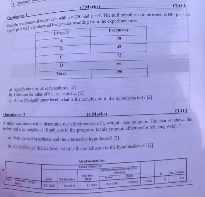 Solved Question no. 1 Consider a multinomial experiment with | Chegg.com
