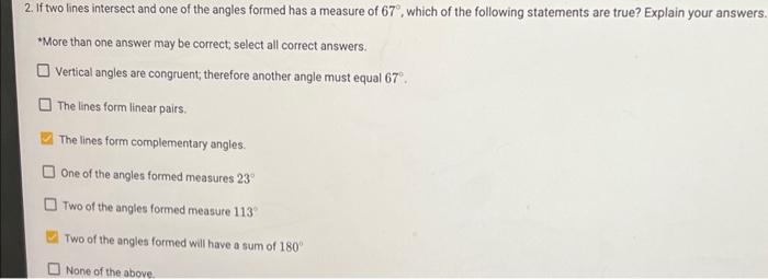 Solved 2. If two lines intersect and one of the angles | Chegg.com