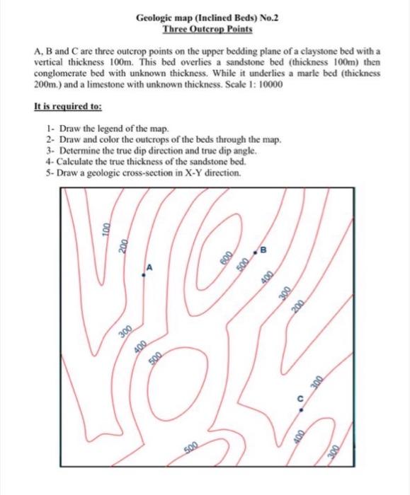 Geologic map (Inclined Beds) No.2 Three Outerop. | Chegg.com