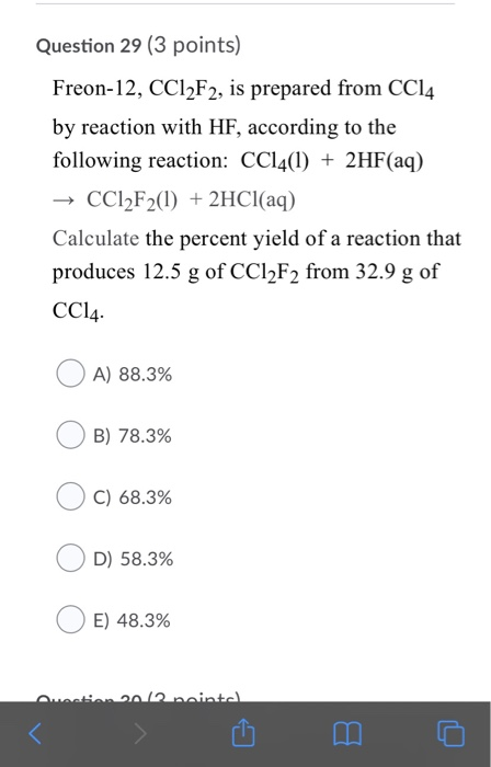 Solved Question 29 (3 points) Freon-12, CC12F2, is prepared | Chegg.com