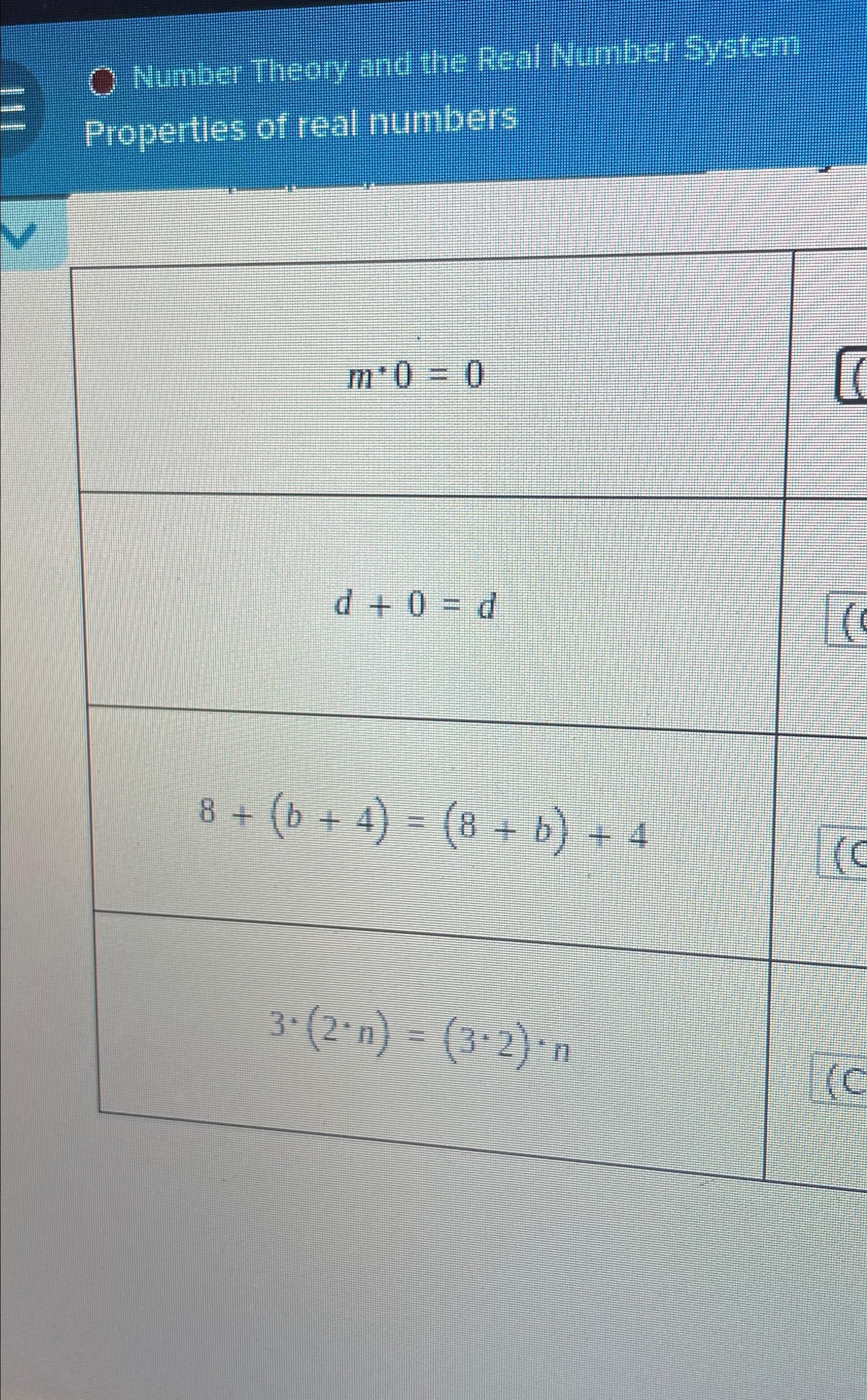 Solved Properties of real | Chegg.com