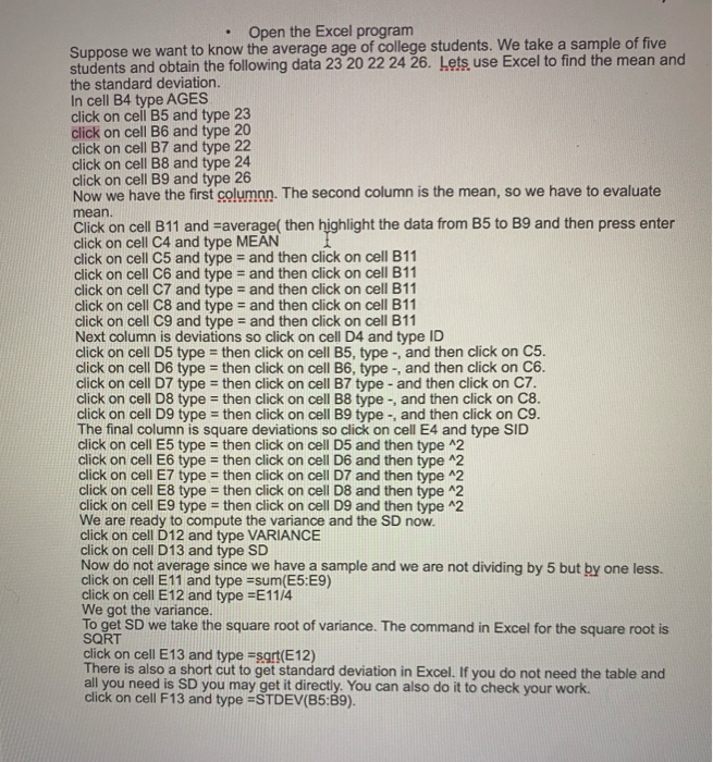 Solved . Open the Excel program Suppose we want to know the | Chegg.com