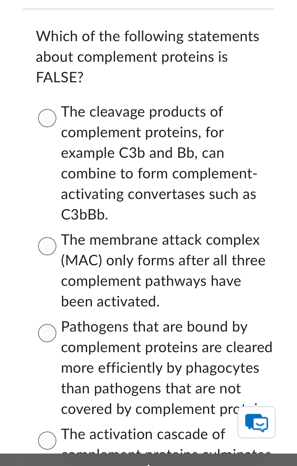 Solved Which of the following statements about complement | Chegg.com