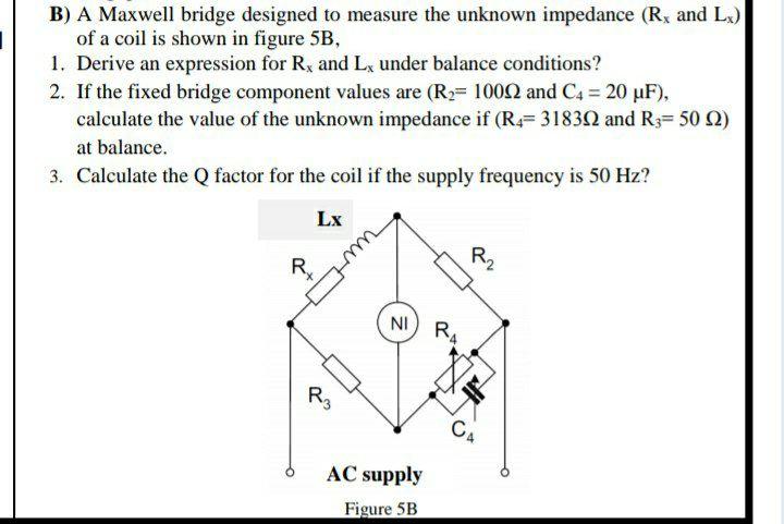Solved B) A Maxwell bridge designed to measure the unknown | Chegg.com