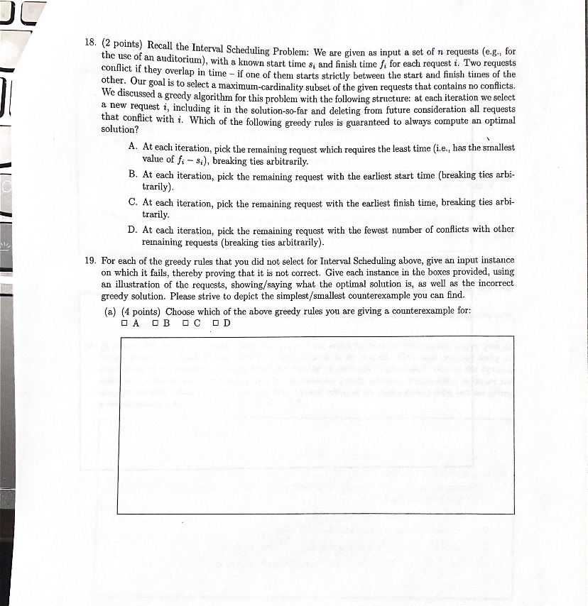 Solved (2 ﻿points) ﻿Recall the Interval Scheduling Problem: | Chegg.com