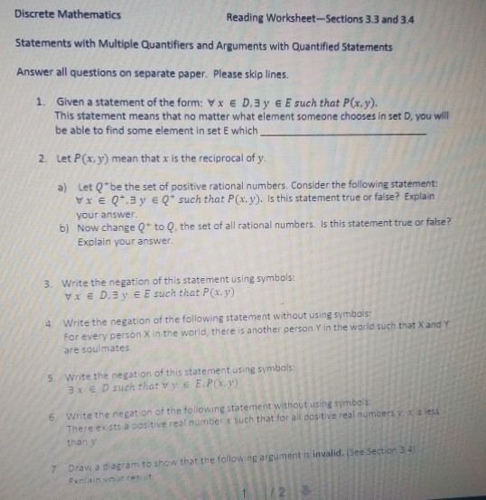 Solved Discrete Mathematics Reading Worksheet --Sections 3.3 | Chegg.com